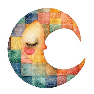 10 Moon Clipart Bundle, PNG & JPG, Printable Patchwork Yellow Moons ...