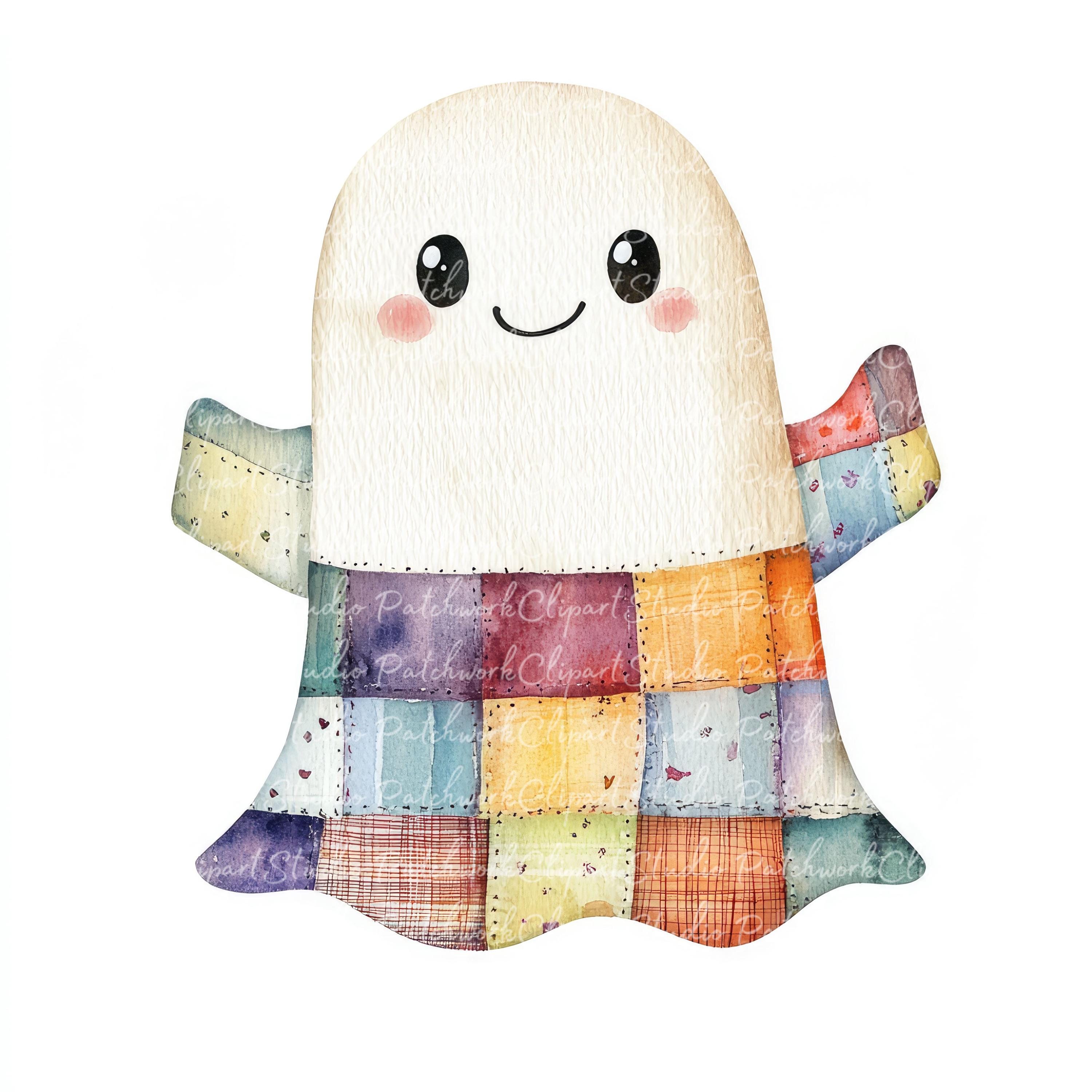 10 Ghost Clipart Bundle, PNG & JPG, Printable Patchwork, Cute Spooky ...
