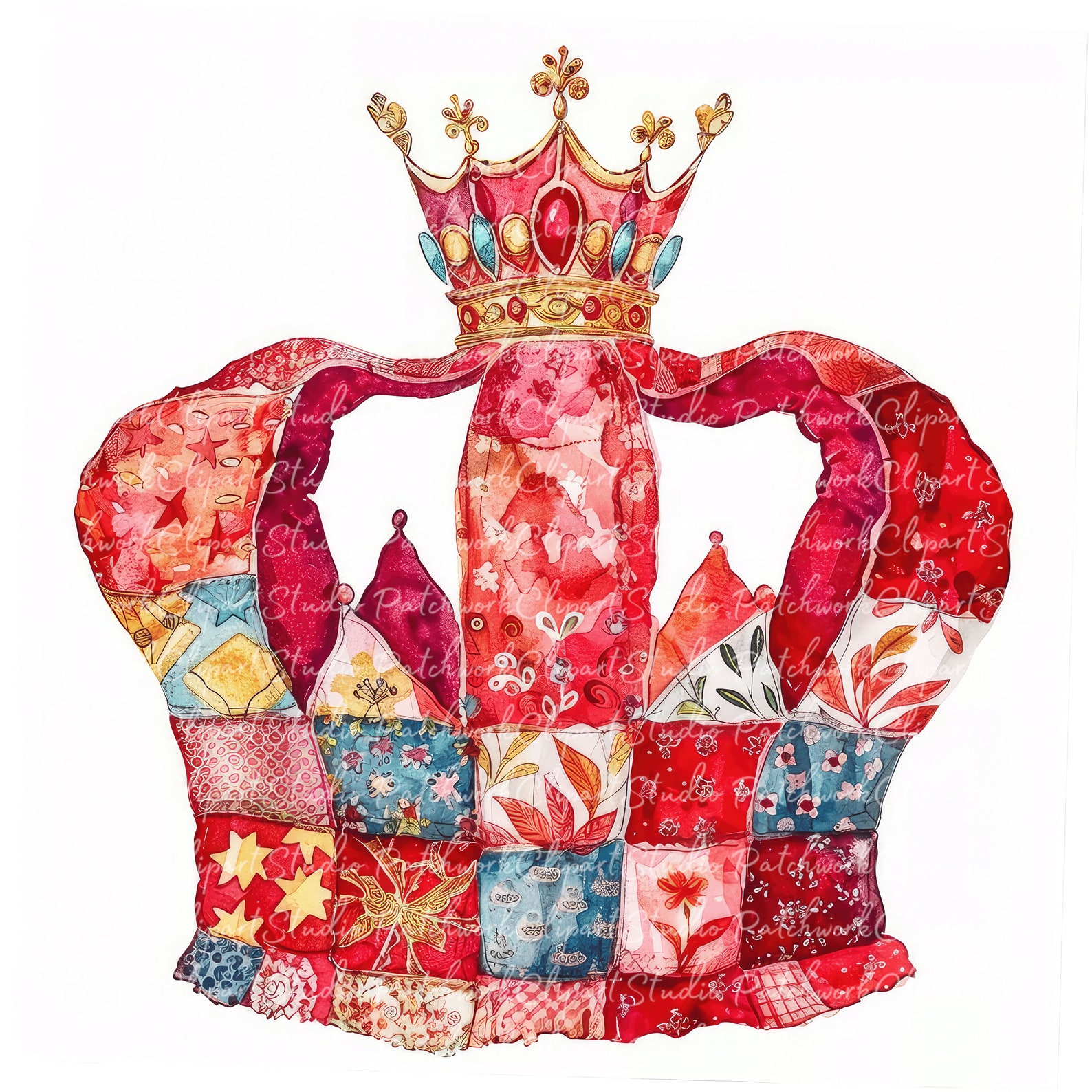 10 Red Crown Clipart Bundle, PNG & JPG, Printable Patchwork Red Crowns ...