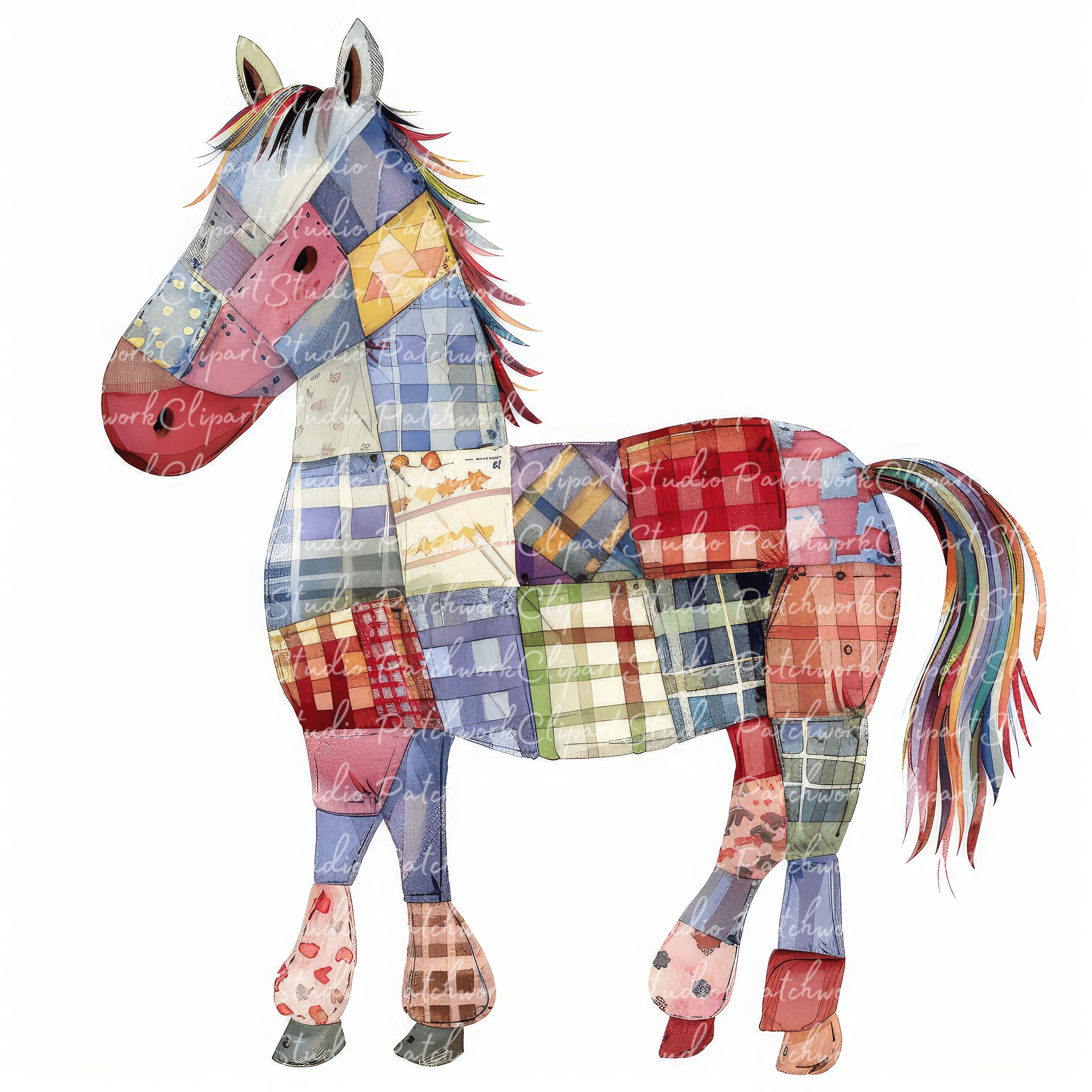 10 Horses Clipart Bundle, PNG & JPG, Printable Patchwork Horse ...