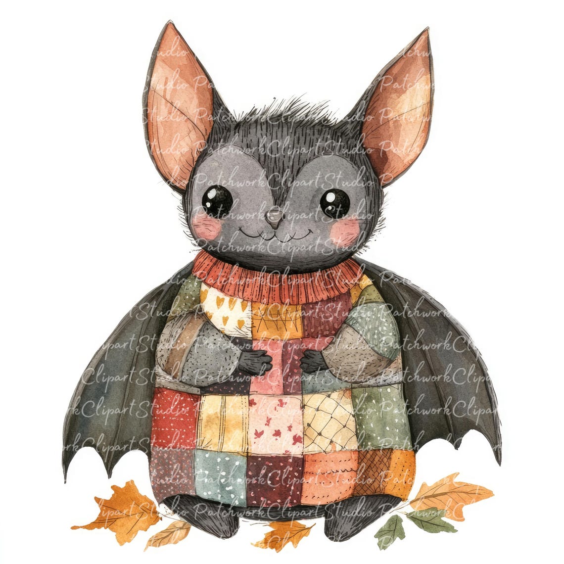 10 Autumn Bat Clipart Bundle, PNG & JPG, Printable Patchwork, Bat in ...