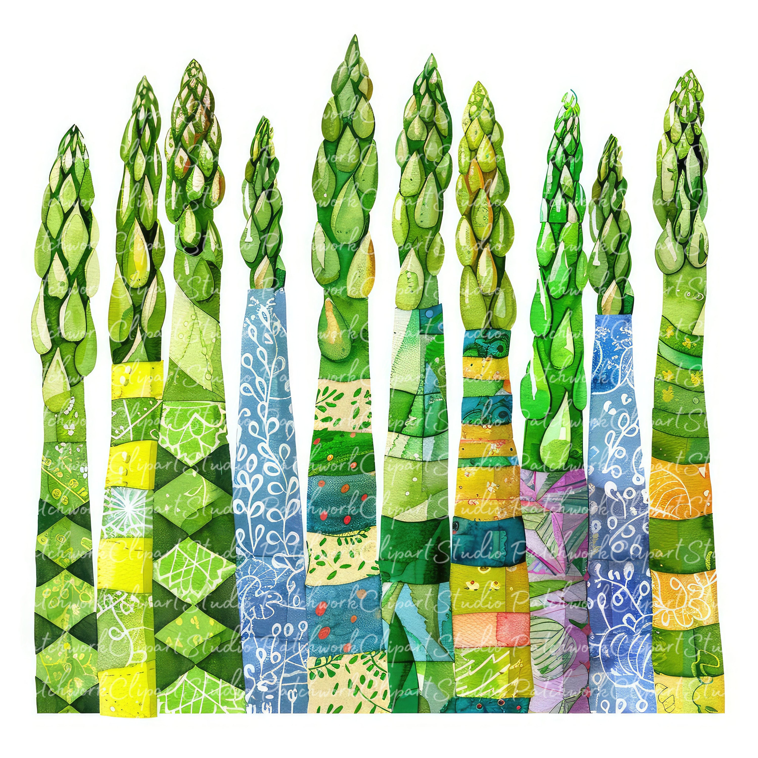10 Asparagus Clipart Bundle, PNG & JPG, Printable Patchwork ...