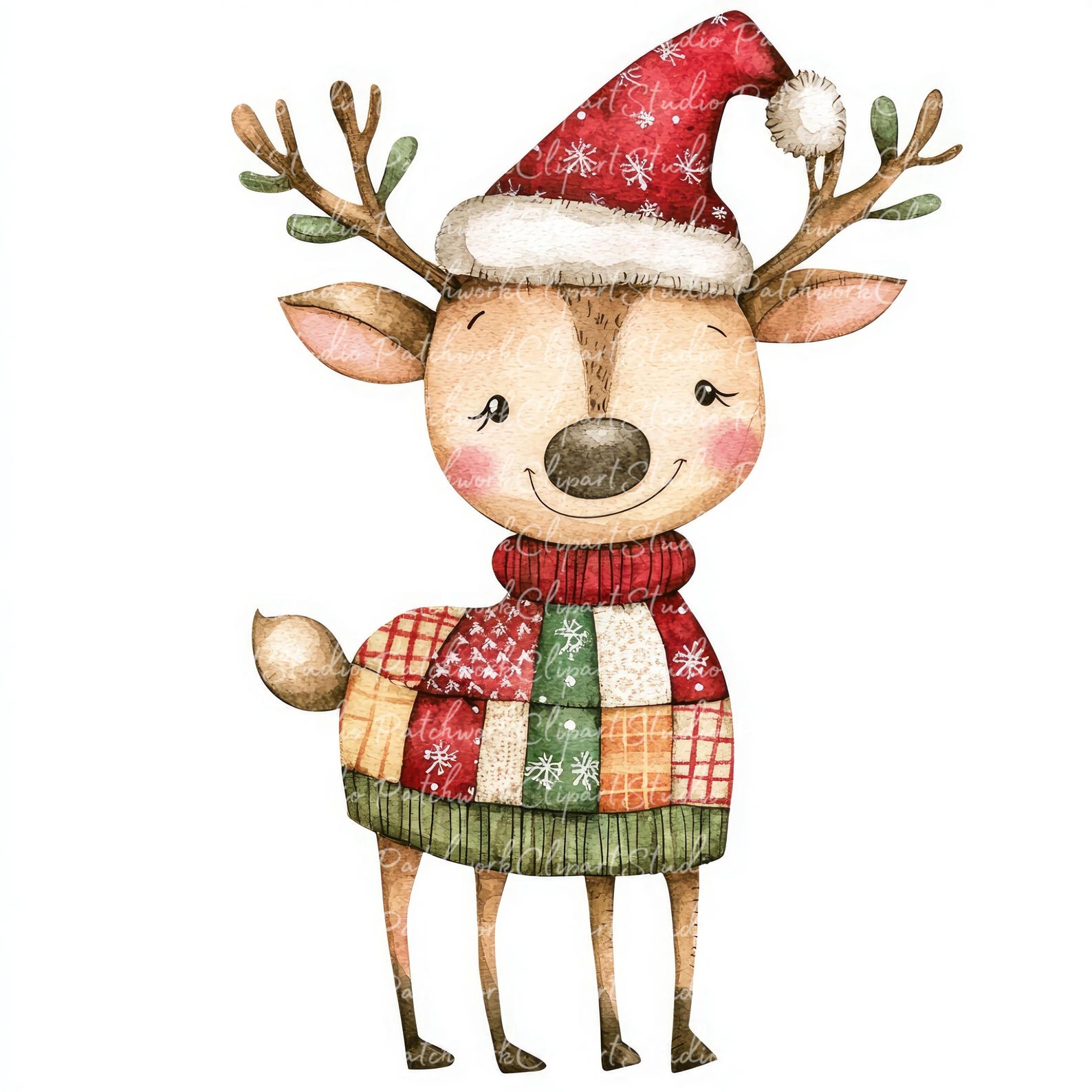 10 Christmas Reindeer Clipart Bundle, PNG & JPG, Printable Patchwork ...