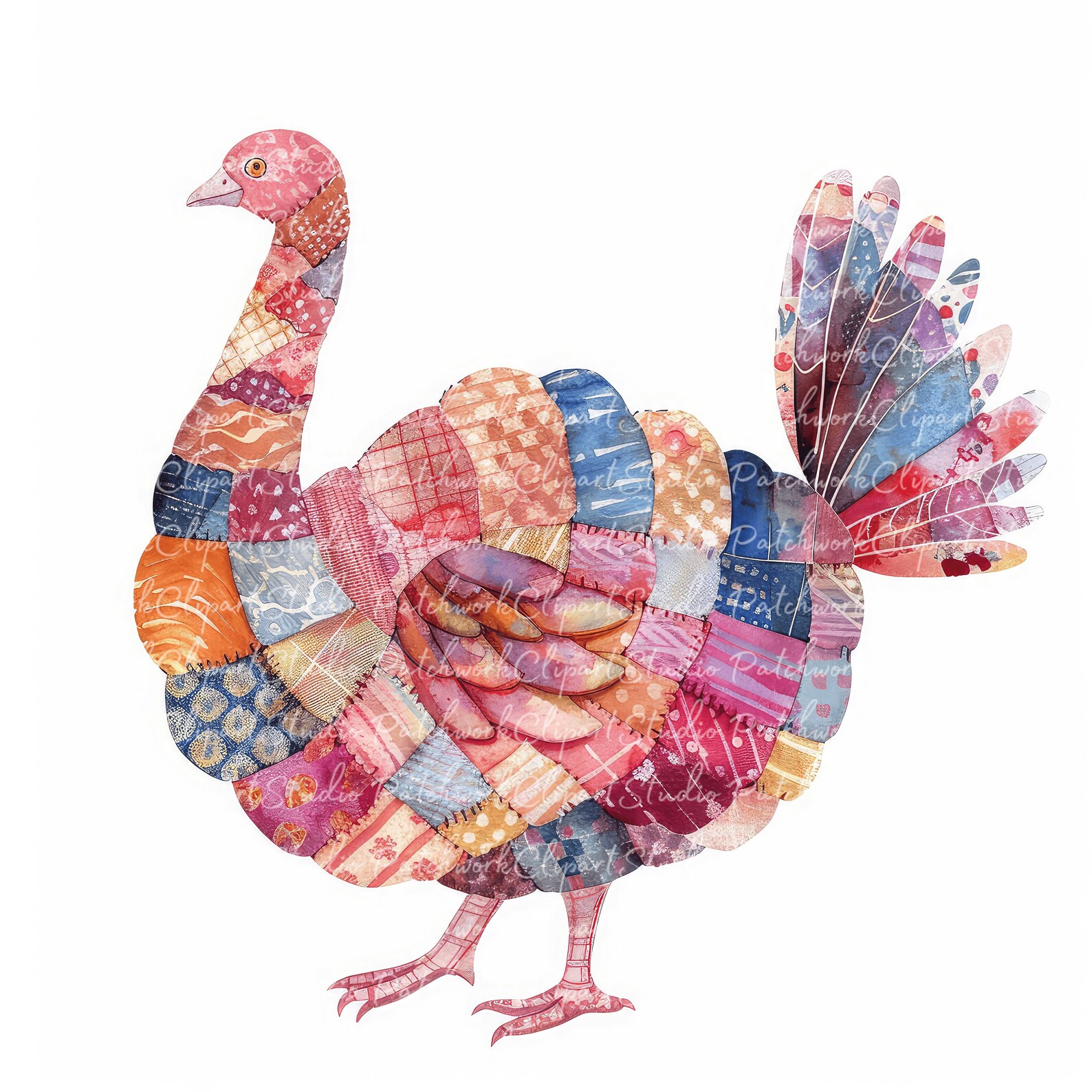 10 Turkeys Clipart Bundle, PNG & JPG, Printable Patchwork Turkey ...