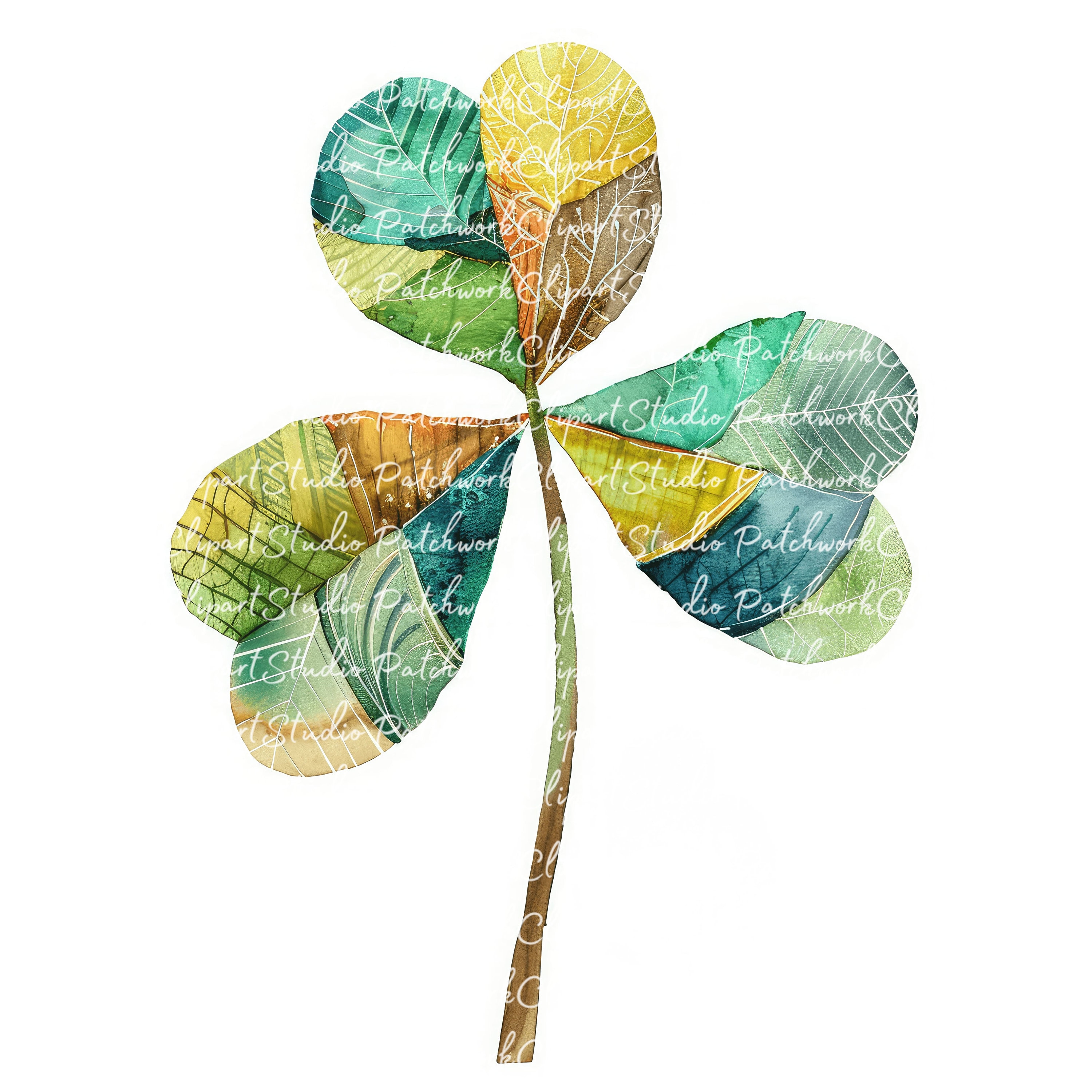 10 Shamrock Clipart Bundle, PNG & JPG, Printable Patchwork Shamrocks ...