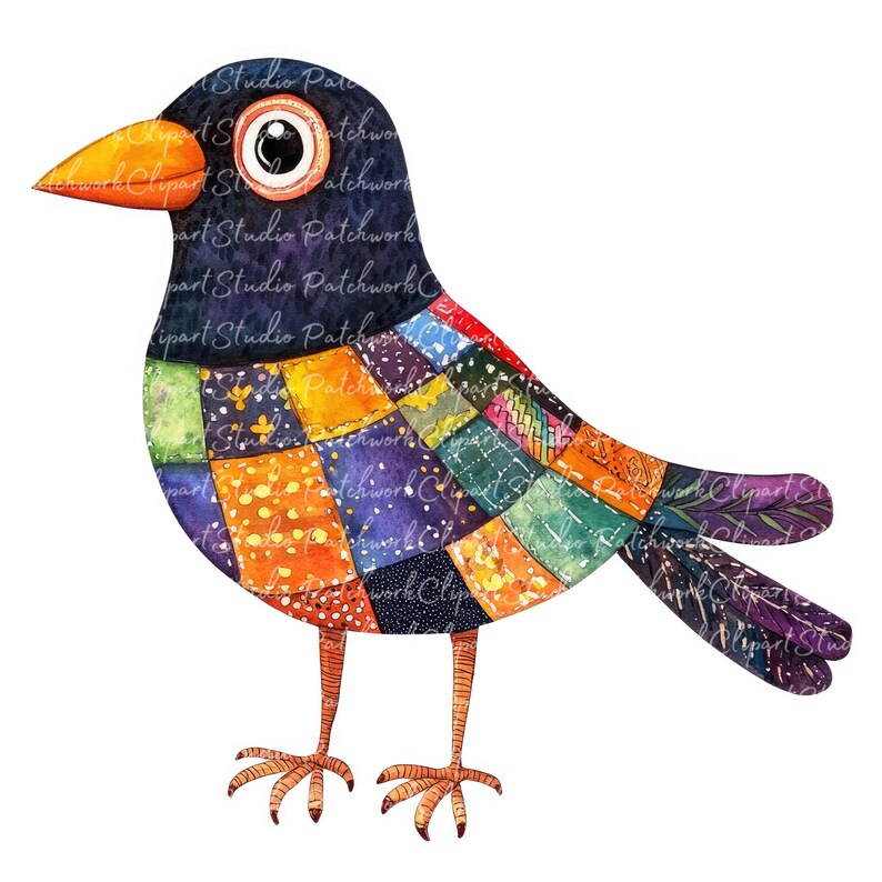 10 Colorful Crow Clipart Bundle, PNG & JPG, Printable Patchwork, Black ...