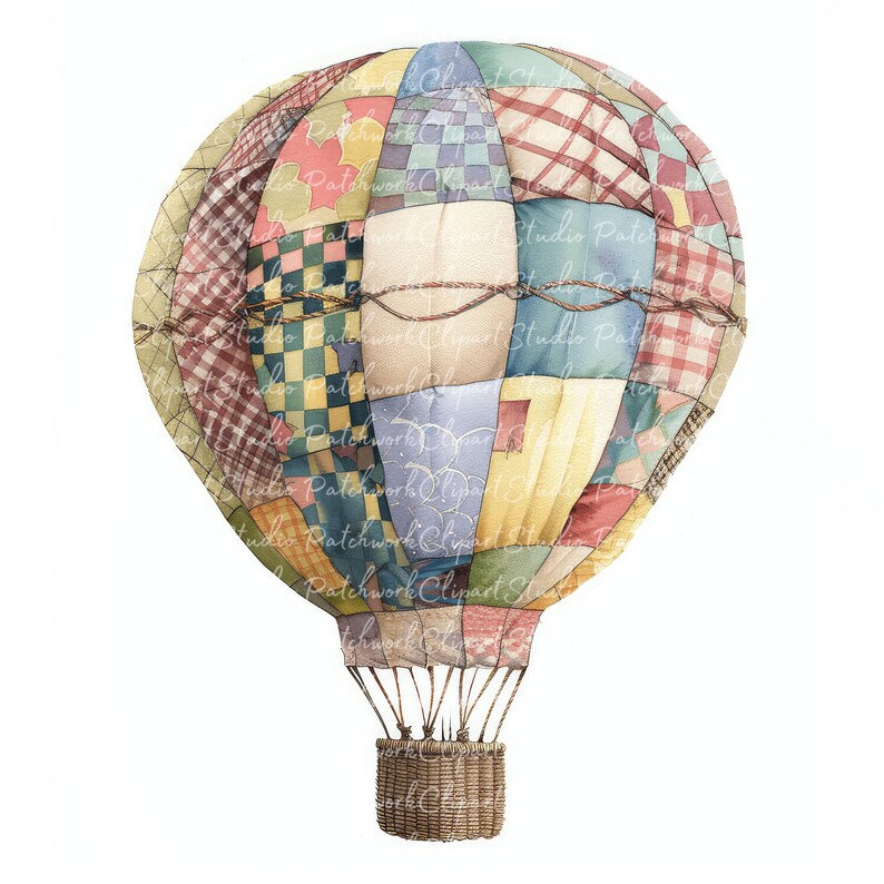 10 Hot Air Balloon Clipart Bundle, PNG & JPG, Printable Patchwork ...