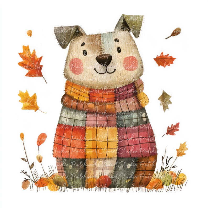 10 Autumn Dog Clipart Bundle, PNG & JPG, Printable Patchwork, Dog in ...