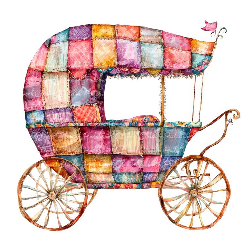 10 Carriage Clipart Bundle, PNG & JPG, Printable Patchwork Carriage ...
