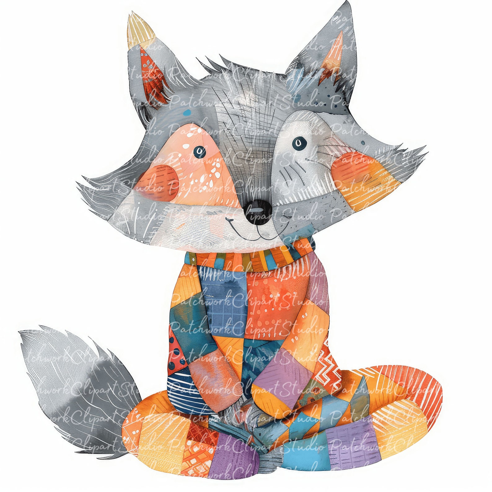 10 Wolves Clipart Bundle, PNG & JPG, Printable Patchwork Grey Wolf ...