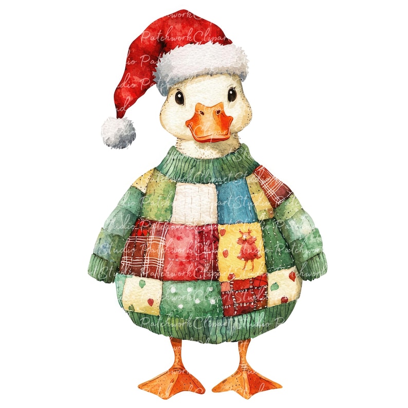 10 Christmas Duck Clipart Bundle, PNG & JPG, Printable Patchwork, XMAS ...