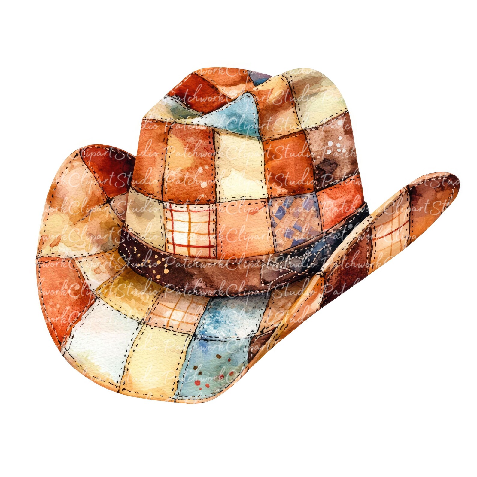 10 Cowboy Hat Clipart Bundle, PNG & JPG, Printable Patchwork Western ...