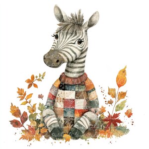 10 Autumn Zebra Clipart Bundle, PNG & JPG, Printable Patchwork, Zebra ...