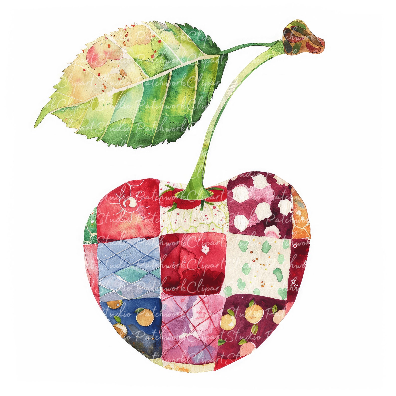 10 Cherries Clipart Bundle, PNG & JPG, Printable Patchwork Cherry ...