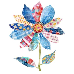 10 Blue Flower Clipart Bundle, PNG & JPG, Printable Patchwork Blue ...
