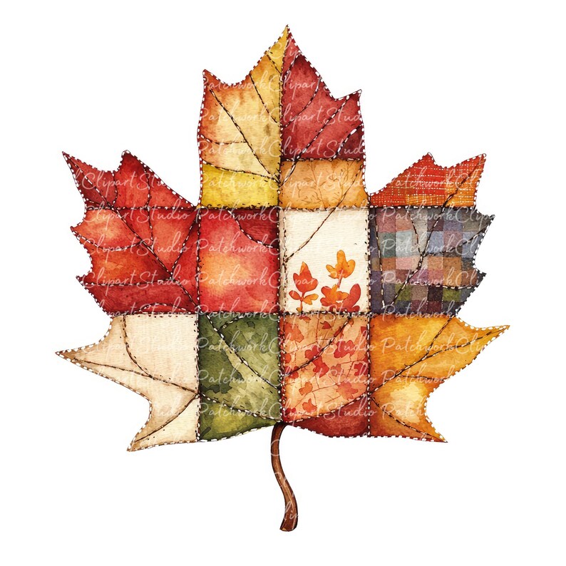 12 Autumn Leaf Clipart Bundle, PNG & JPG, Printable Patchwork ...