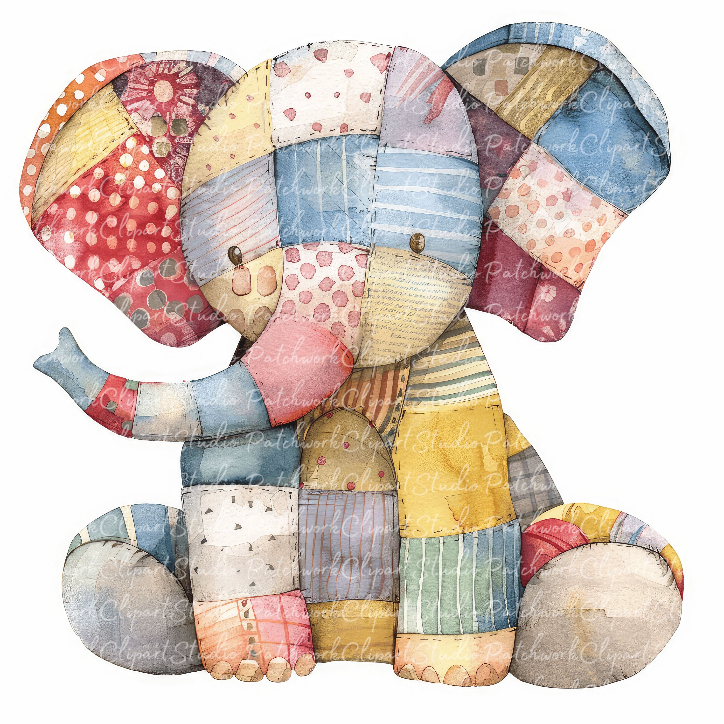 10 Elephants Clipart Bundle, PNG & JPG, Printable Patchwork Elephant, Illustrations, Digital ...