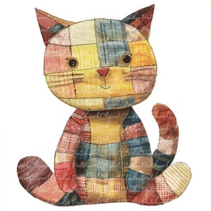 10 Cats Clipart Bundle, PNG & JPG, Printable Patchwork Cat ...