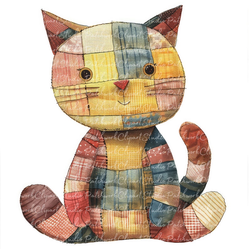 10 Cats Clipart Bundle, PNG & JPG, Printable Patchwork Cat ...