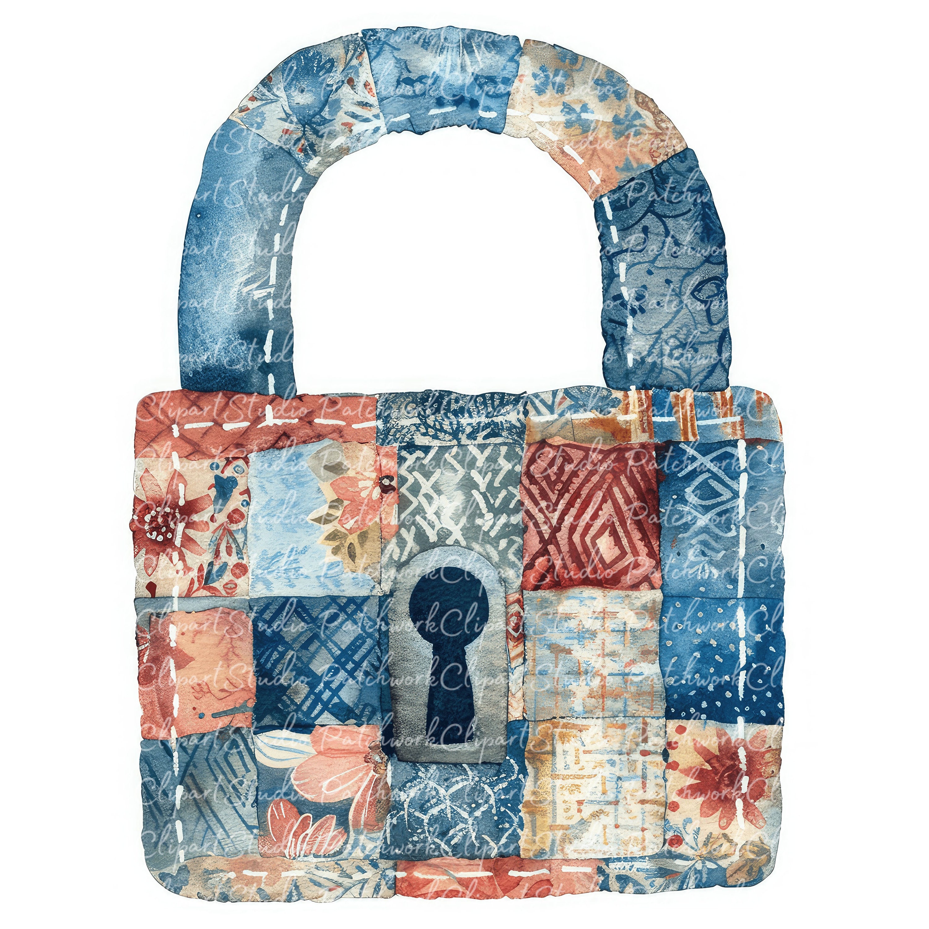10 Locks Clipart Bundle, PNG & JPG, Printable Patchwork Lock ...