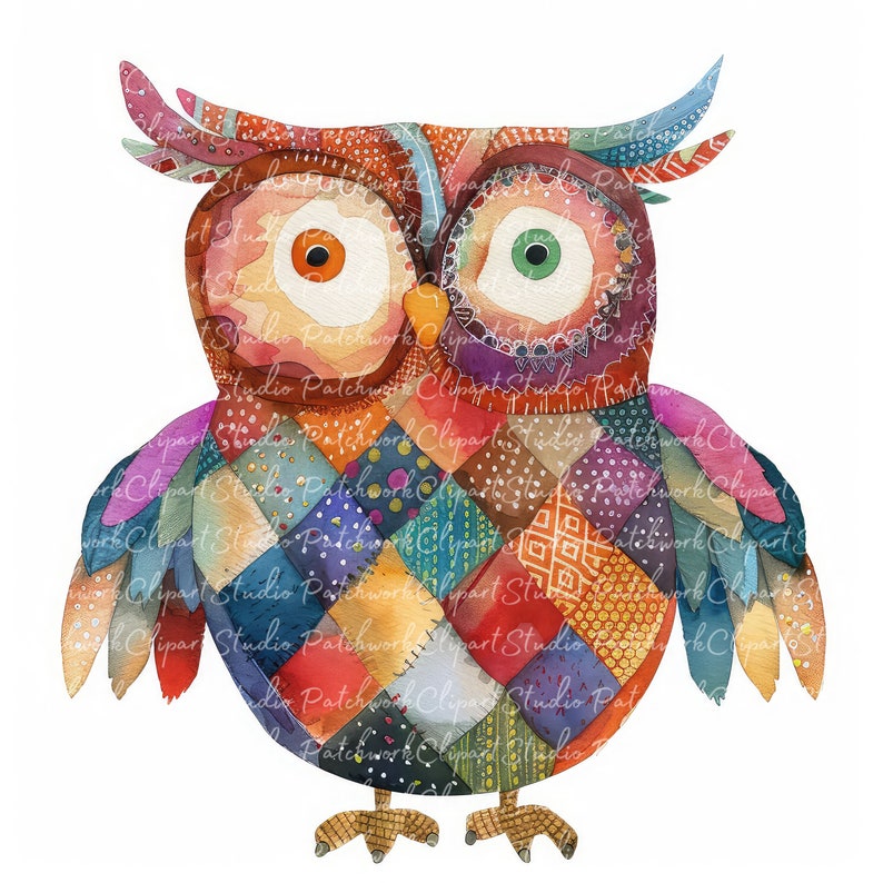 10 Owl Clipart Bundle, PNG & JPG, Printable Patchwork Owls ...