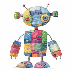 10 Robots Clipart Bundle, PNG & JPG, Printable Patchwork Robot ...