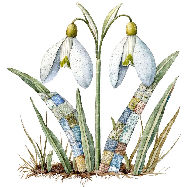 10 Snowdrop Flowers Clipart Bundle, PNG & JPG, Printable Patchwork, Illustrations, Digital ...