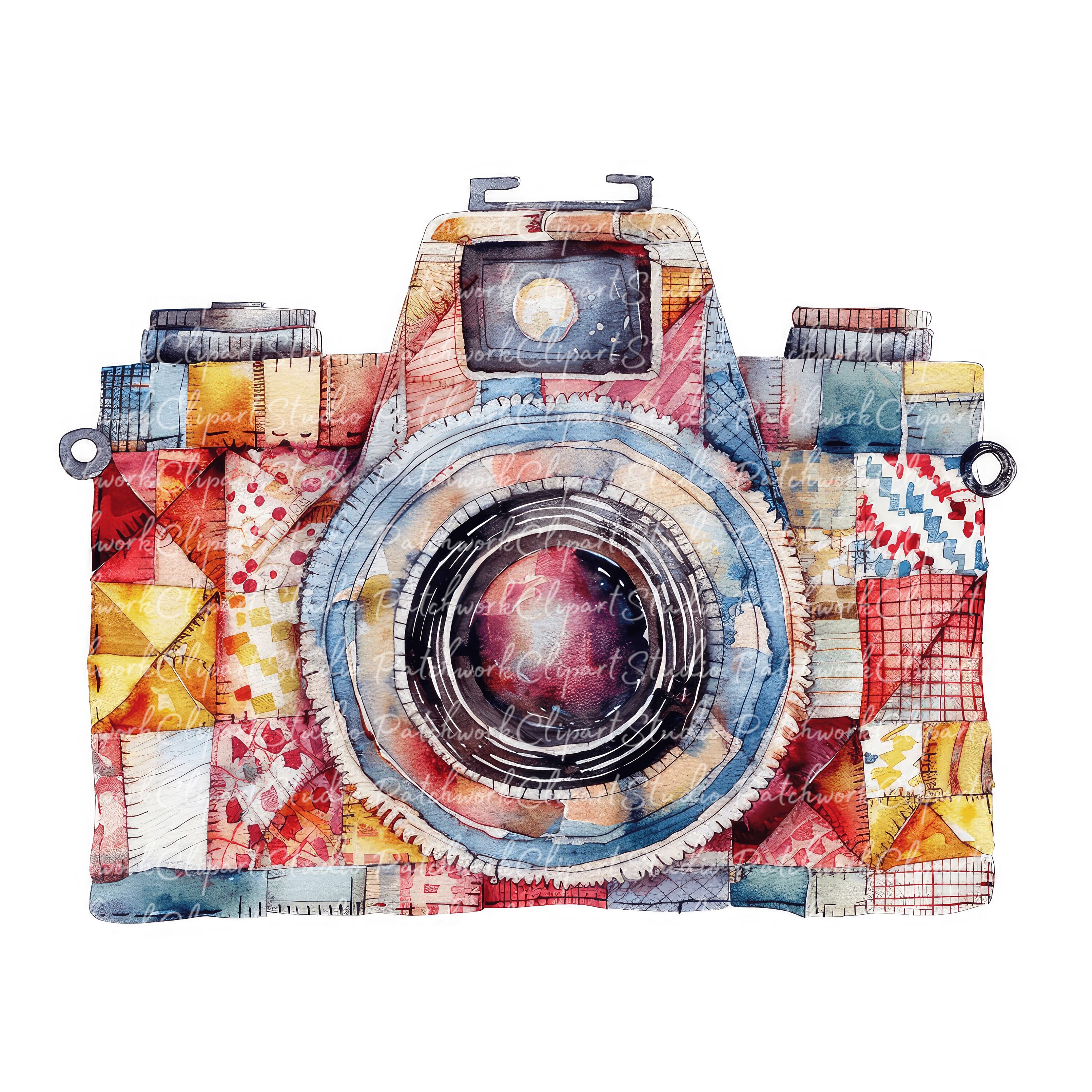 10 Cameras Clipart Bundle, PNG & JPG, Printable Patchwork Camera ...