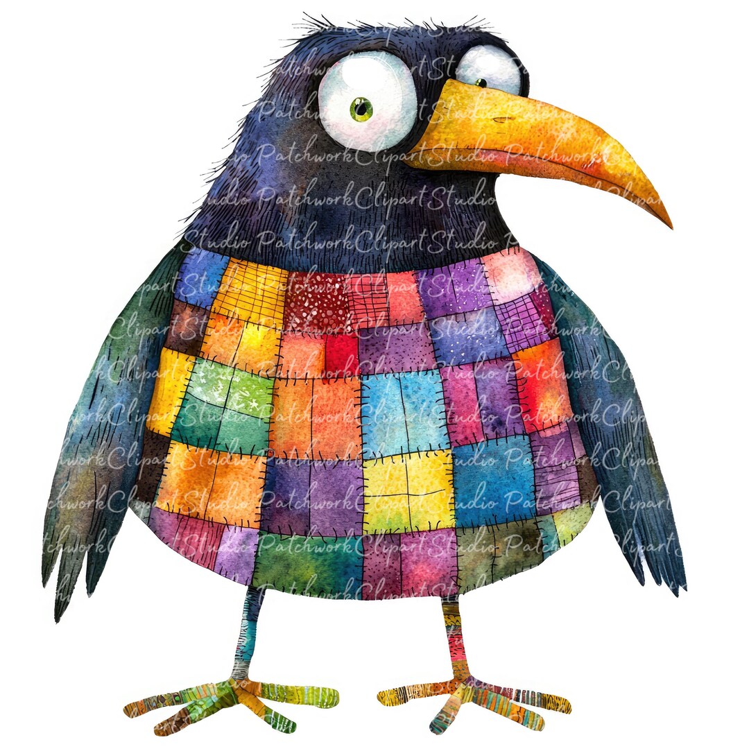 10 Colorful Crow Clipart Bundle, PNG & JPG, Printable Patchwork, Black ...