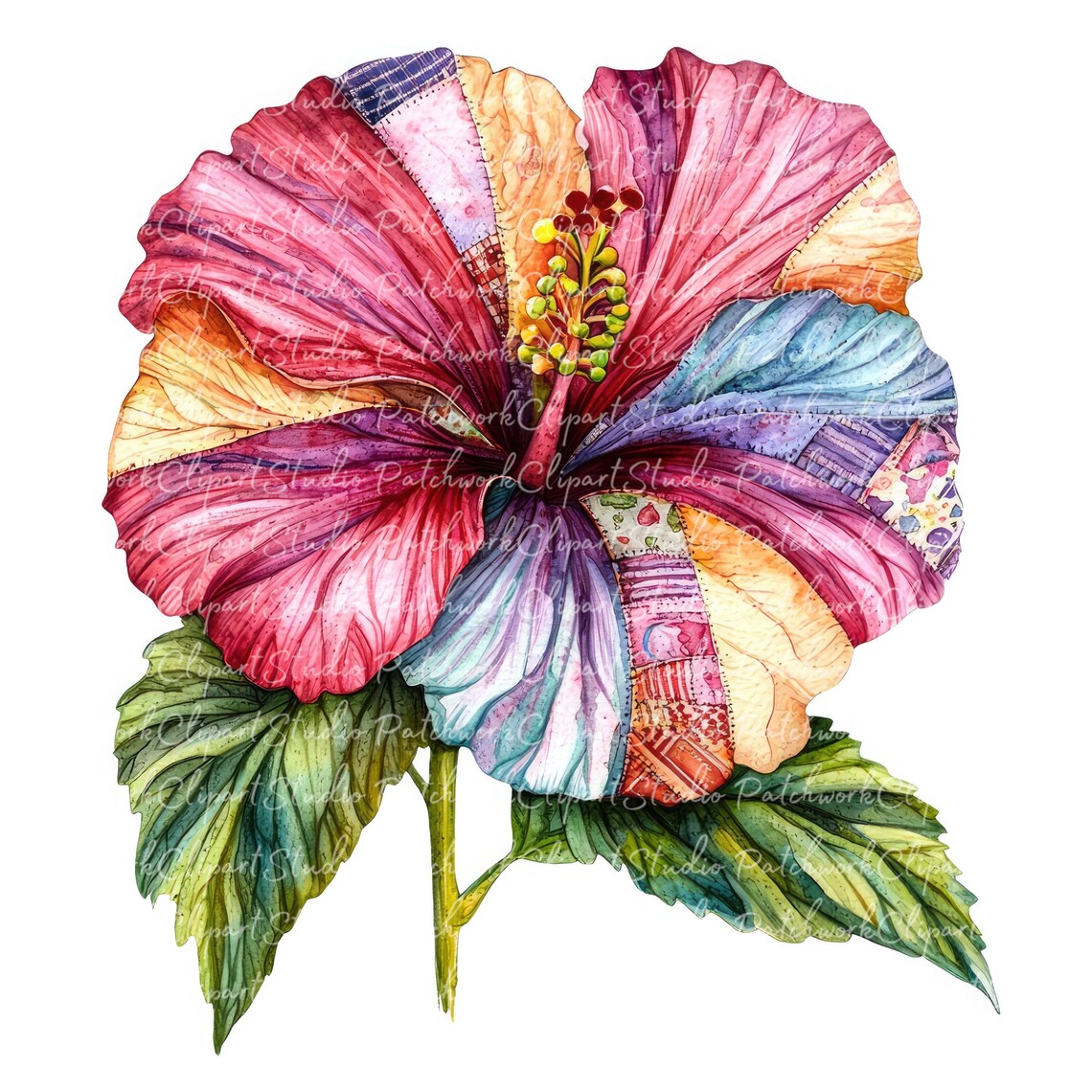 10 Hibiscus Clipart Bundle, PNG & JPG, Printable Patchwork ...