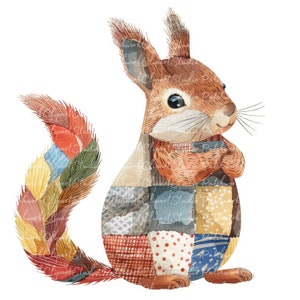 10 Squirrels Clipart Bundle, PNG & JPG, Printable Patchwork Squirrel ...