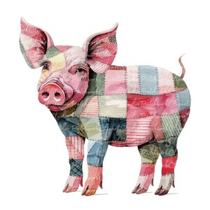 10 Pigs Clipart Bundle, PNG & JPG, Printable Patchwork Pig ...