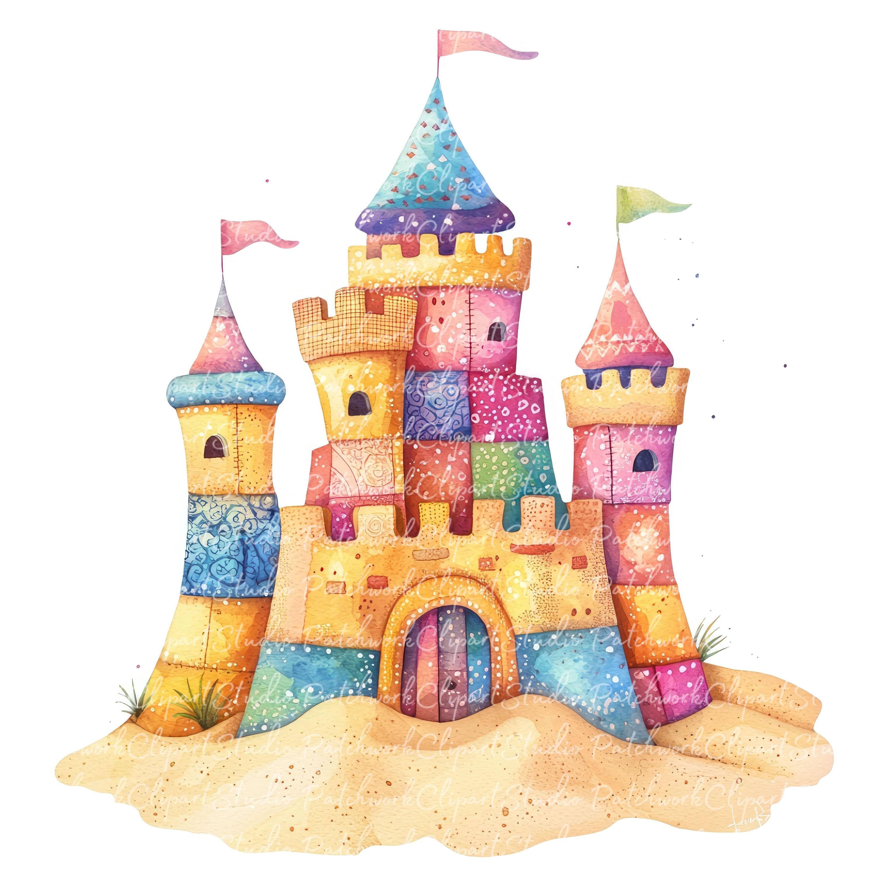10 Sandcastle Clipart Bundle, PNG & JPG, Printable Patchwork Beach ...