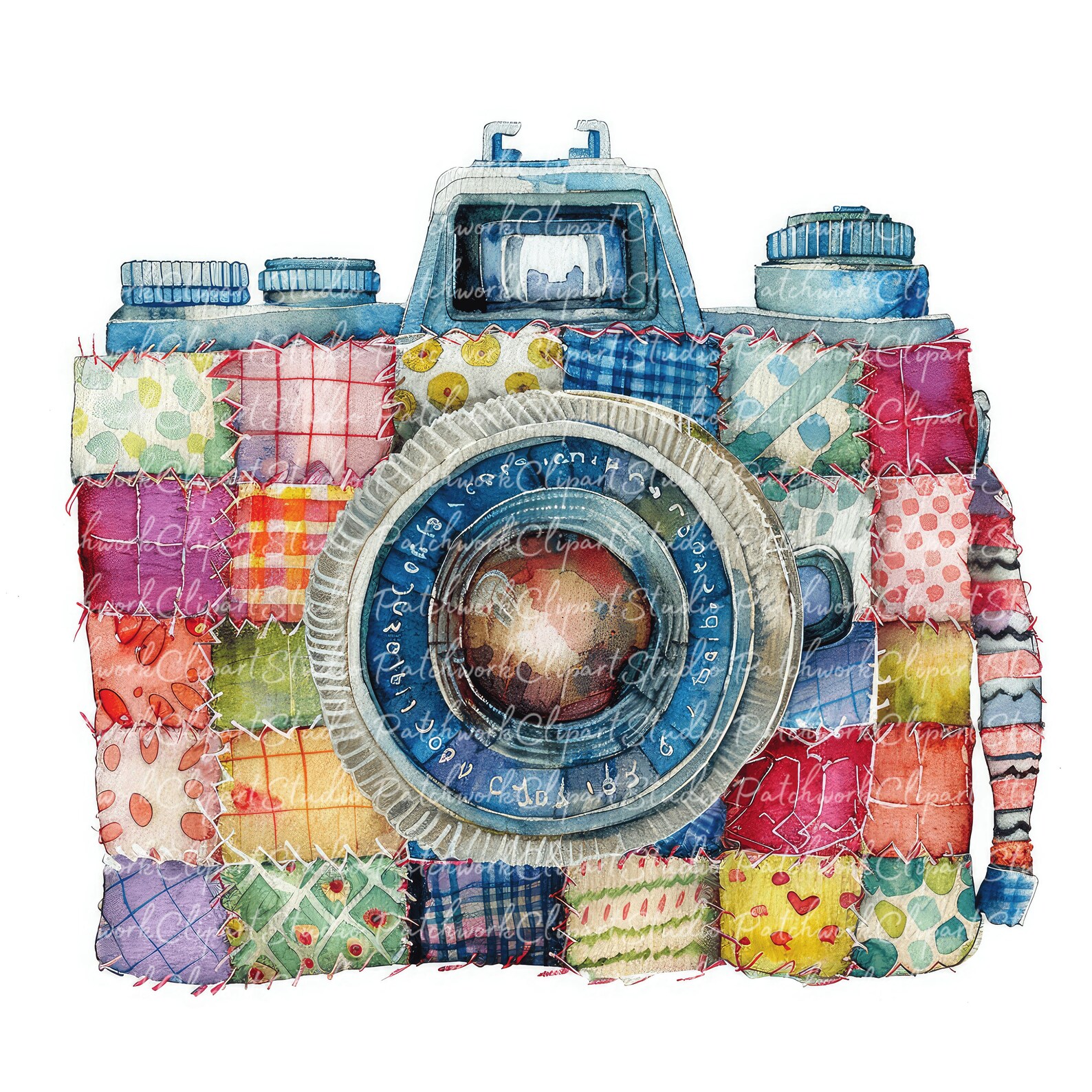 10 Cameras Clipart Bundle, PNG & JPG, Printable Patchwork Camera ...