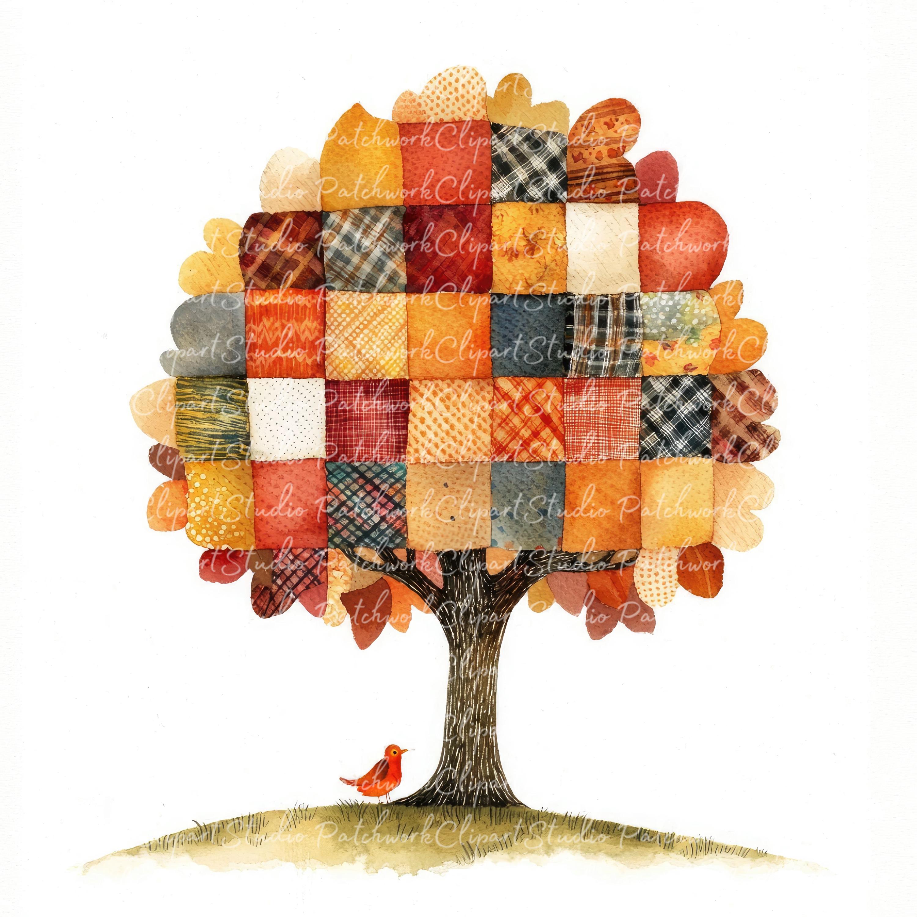 10 Autumn Tree Clipart Bundle, PNG & JPG, Printable Patchwork, Fall ...