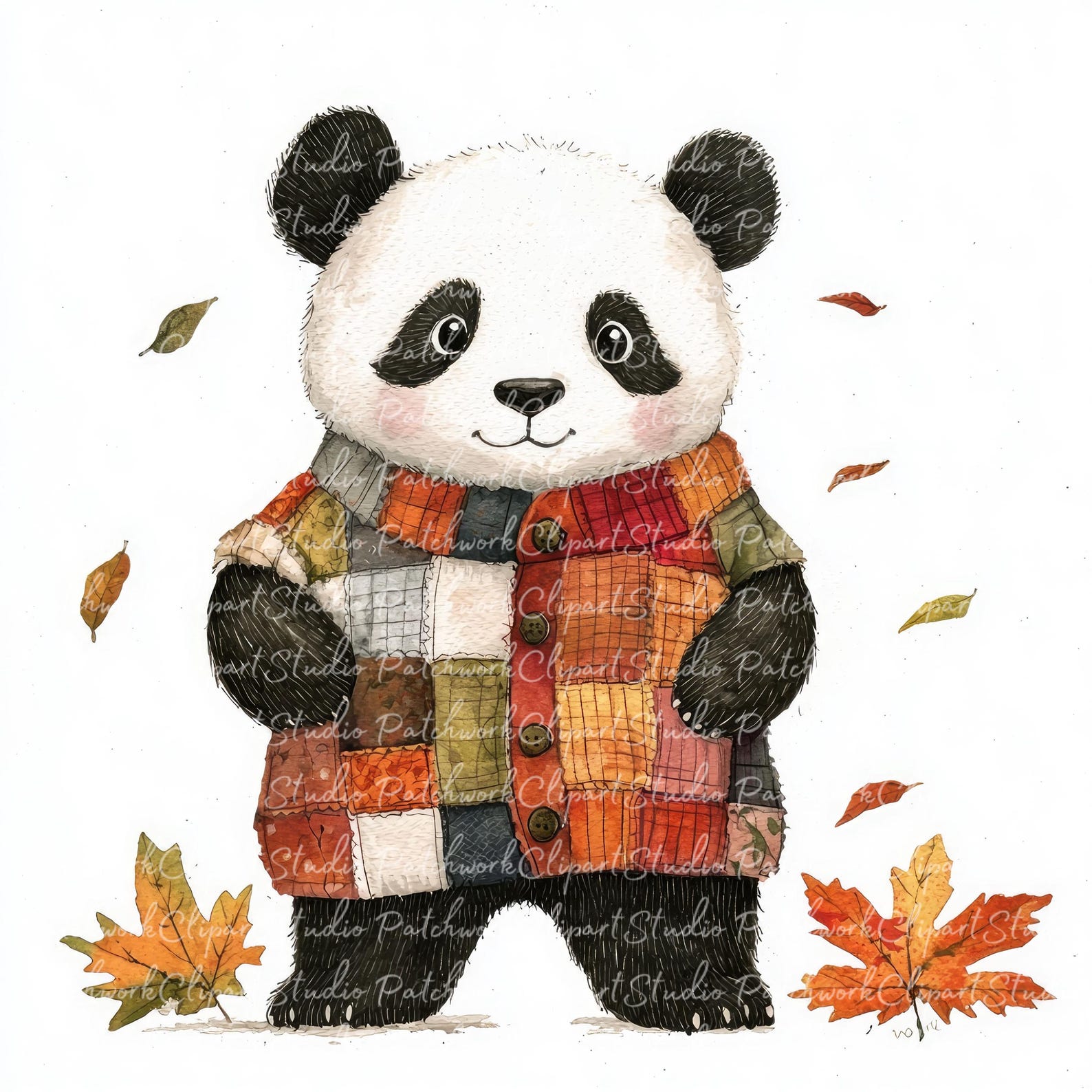 10 Autumn Panda Clipart Bundle, PNG & JPG, Printable Patchwork, Panda ...