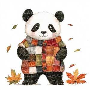10 Autumn Panda Clipart Bundle, PNG & JPG, Printable Patchwork, Panda ...