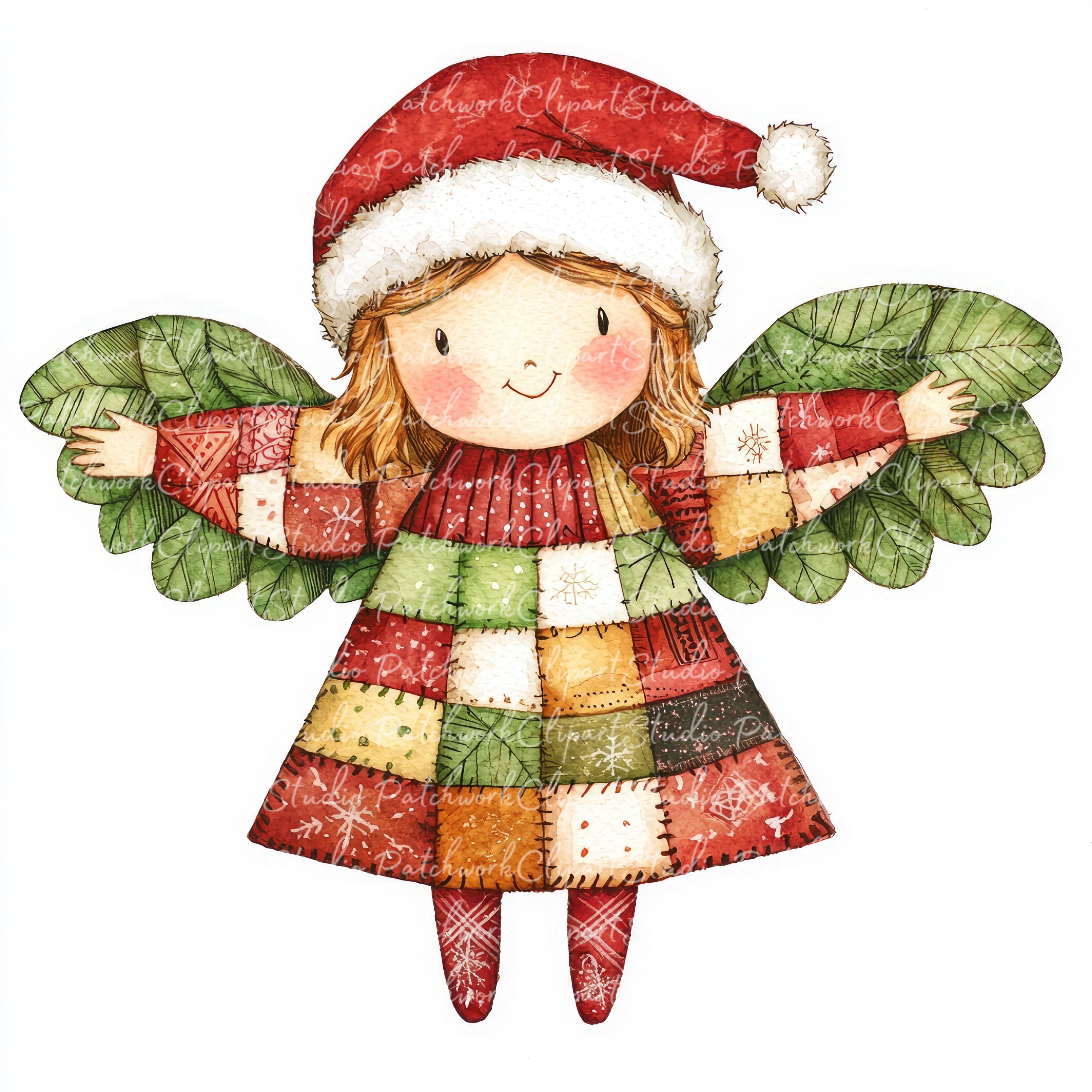 10 Christmas Angel Clipart Bundle, PNG & JPG, Printable Patchwork, XMAS ...