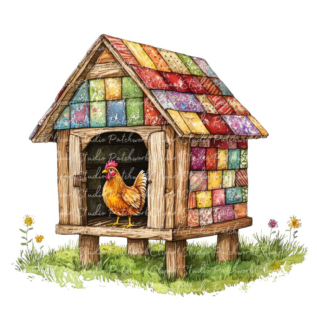 10 Chicken Coop Clipart Bundle, PNG & JPG, Printable Patchwork Hen ...