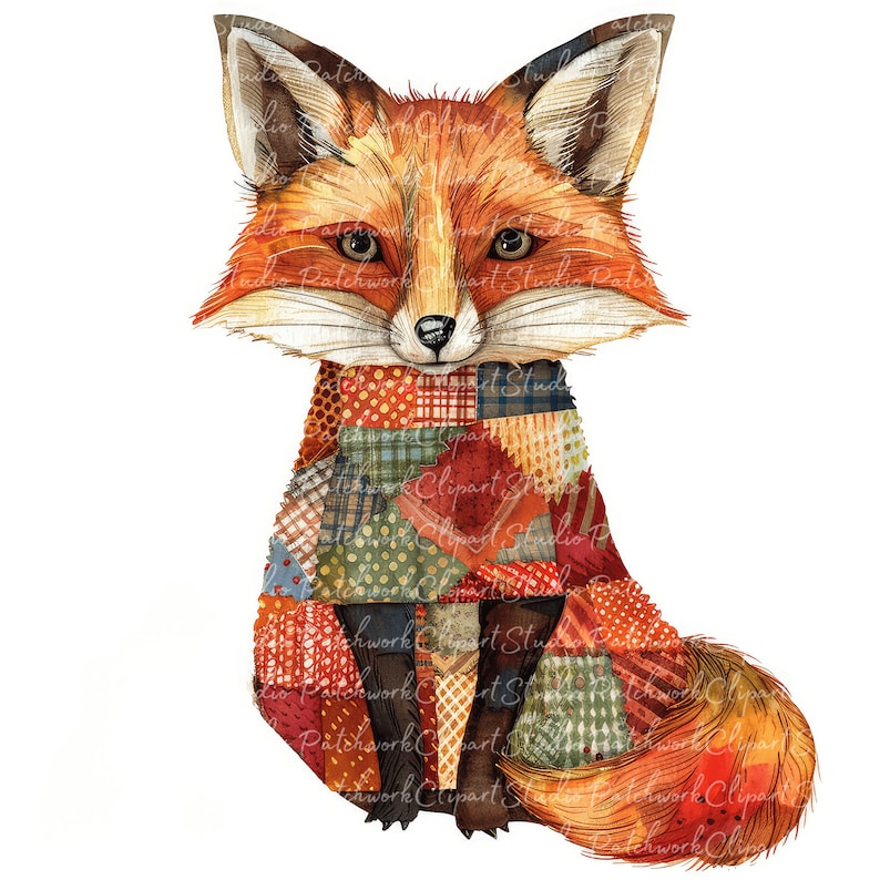 10 Foxes Clipart Bundle, Printable Patchwork Fox, Quilted Fabric ...