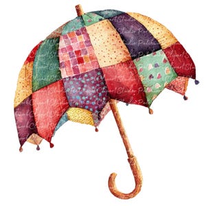 10 Umbrella Clipart Bundle, PNG & JPG, Printable Patchwork Umbrella ...
