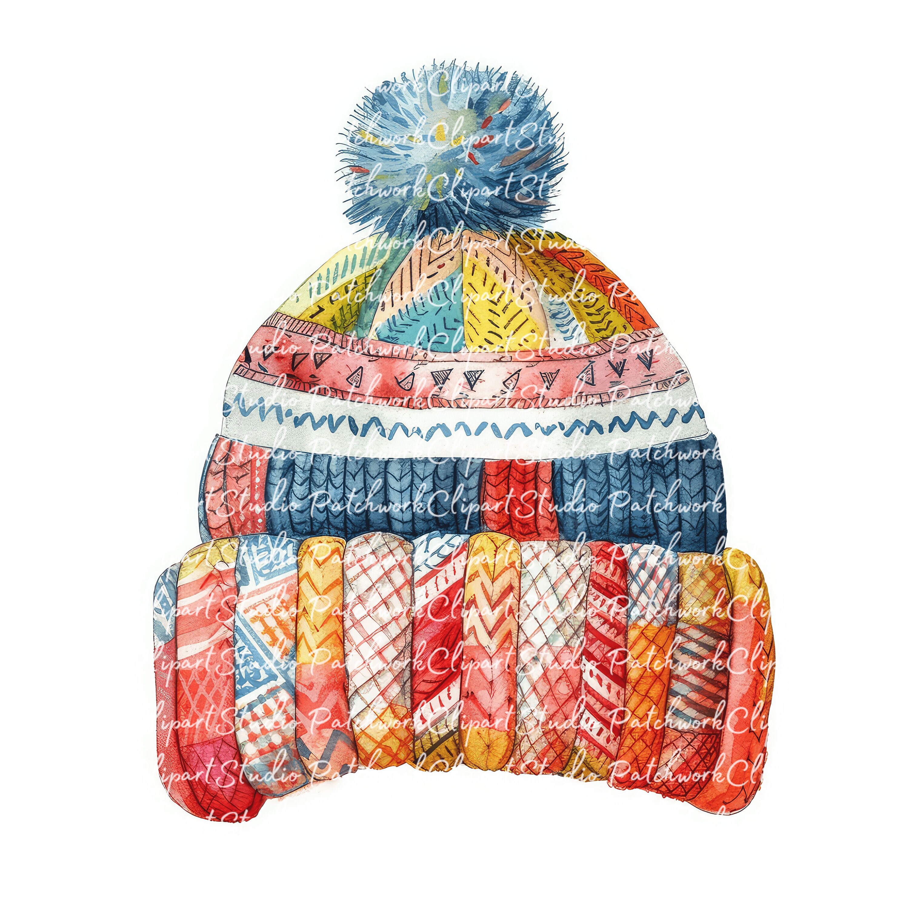 10 Winter Hat Clipart Bundle, PNG & JPG, Printable Patchwork Hats ...