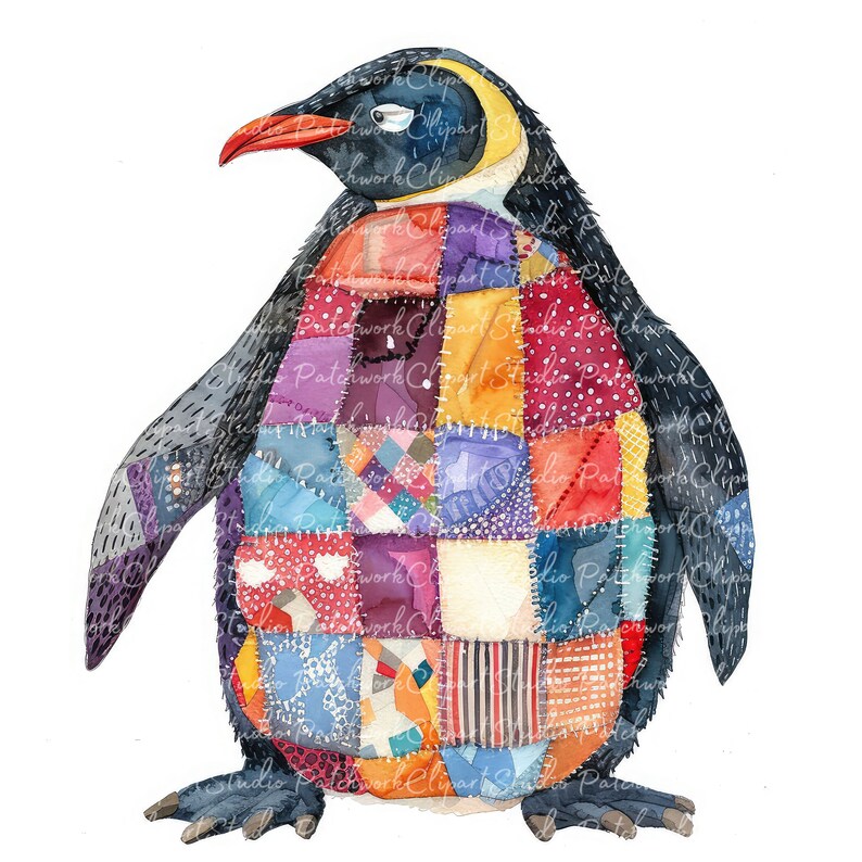 10 Penguins Clipart Bundle, PNG & JPG, Printable Patchwork Penguin, Illustration, Digital ...