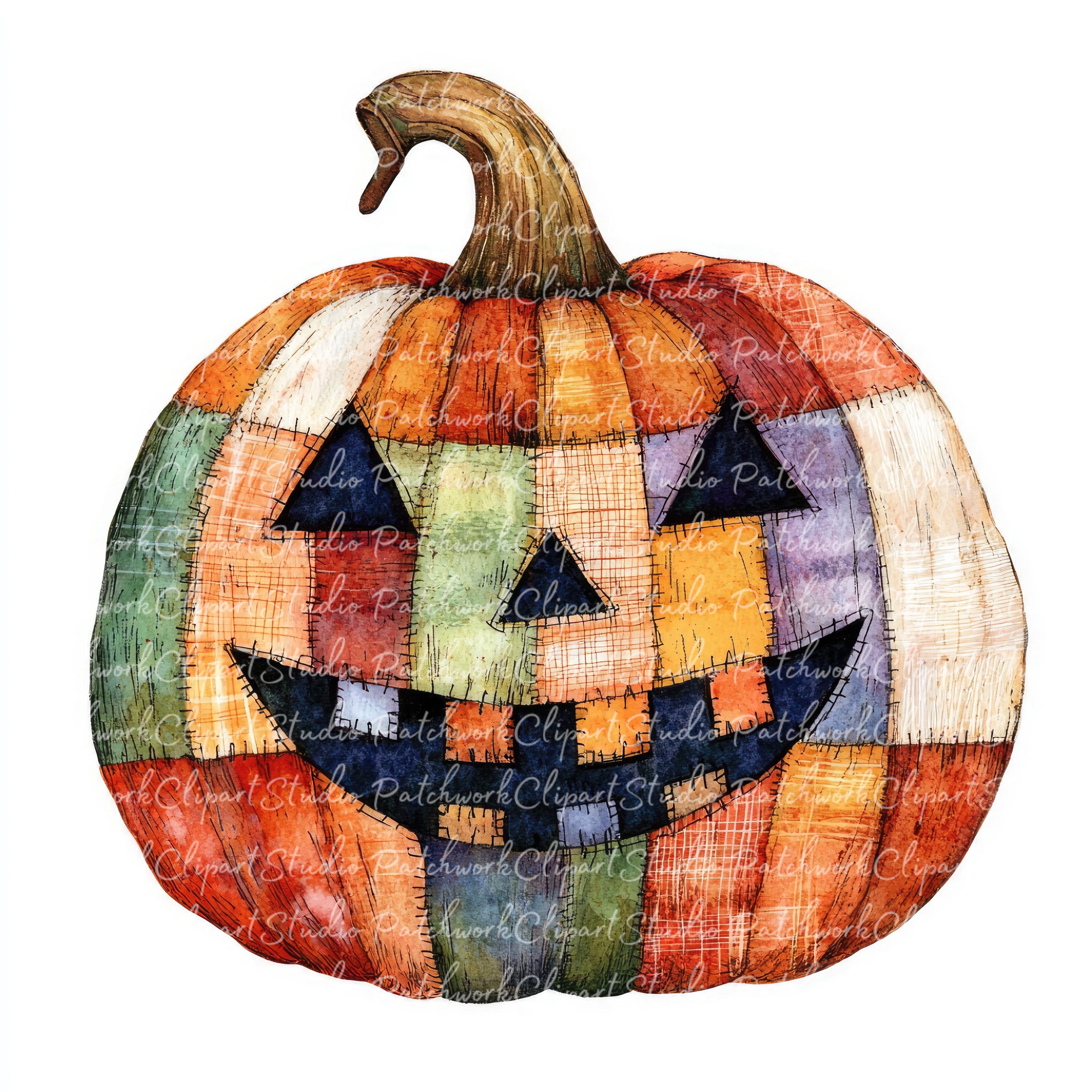 10 Halloween Pumpkin Clipart Bundle, PNG & JPG, Printable Patchwork ...