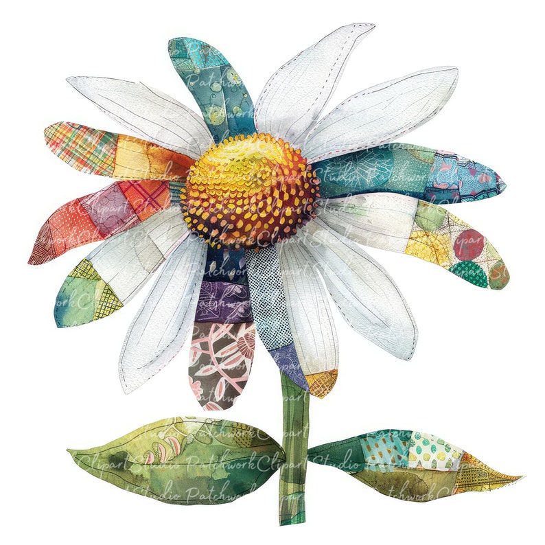 10 Daisies Clipart Bundle, PNG & JPG, Printable Patchwork Daisy ...