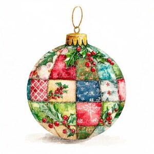 15 Christmas Bauble Clipart Bundle, PNG & JPG, Printable Patchwork ...