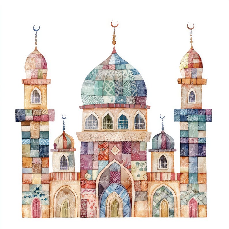 10 Mosque Clipart Bundle, PNG & JPG, Printable Patchwork, Islamic ...