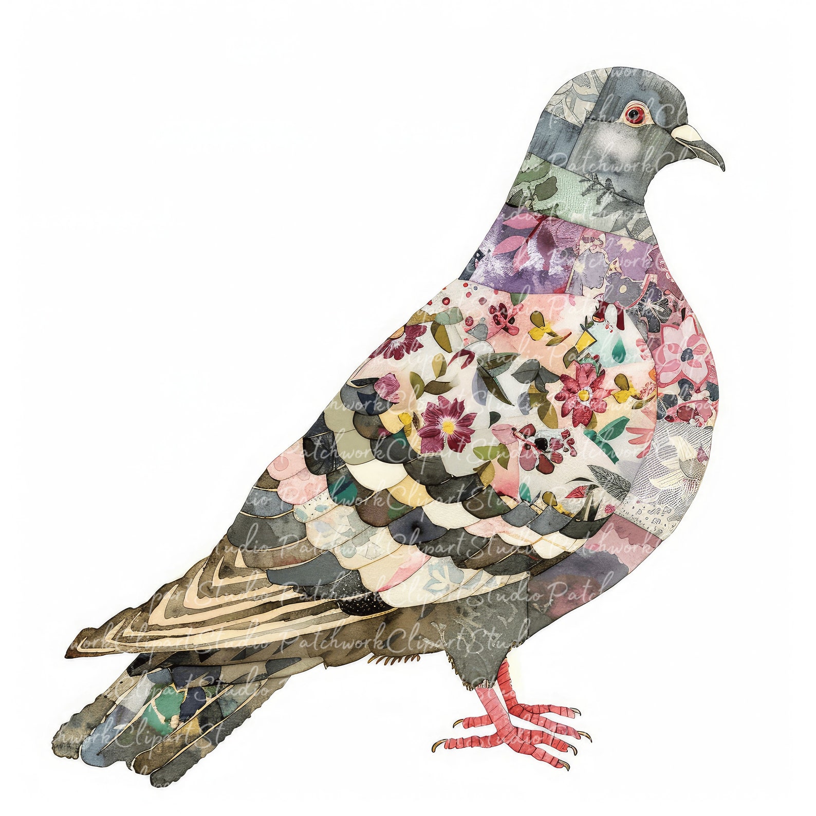 10 Pigeons Clipart Bundle, PNG & JPG, Printable Patchwork Pigeon ...