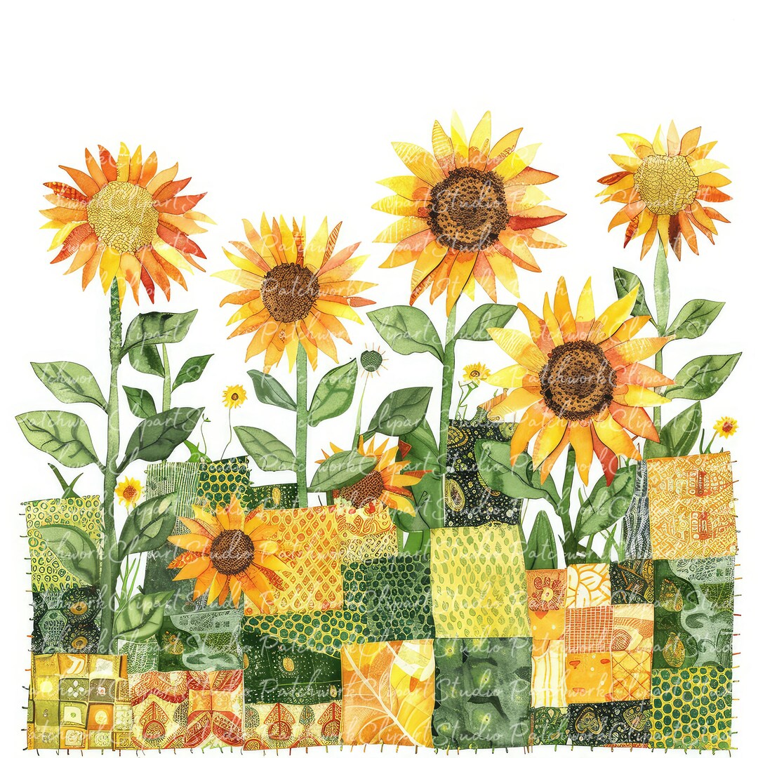 10 Sunflower Field Clipart Bundle, PNG & JPG, Printable Patchwork ...
