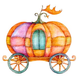 10 Pumpkin Carriage Clipart Bundle, PNG & JPG, Printable Patchwork ...